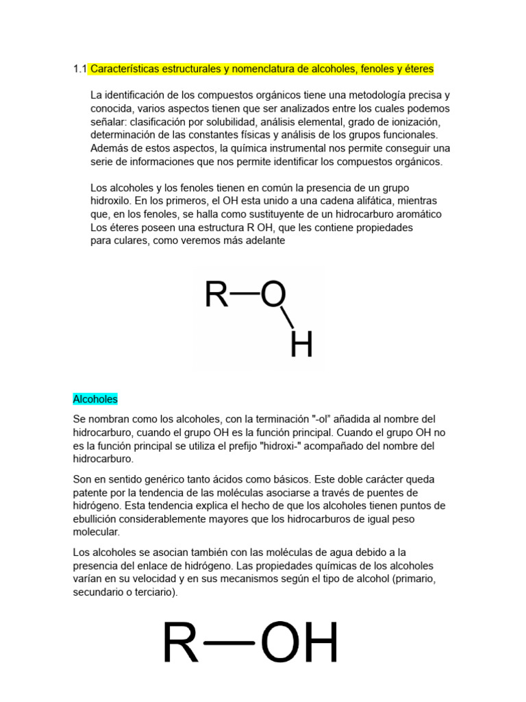 Unidad 1 Alcoholes, Fenoles y Eteres | PDF | Ácido | Ester