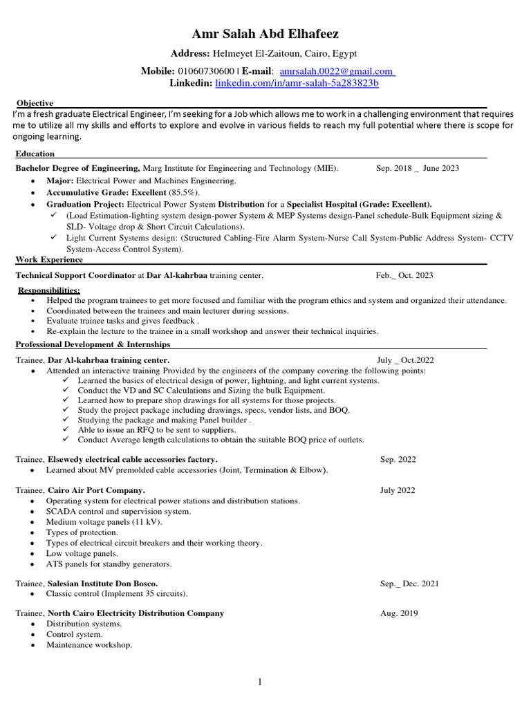 Amr C.V | PDF | Electrical Engineering | Electricity