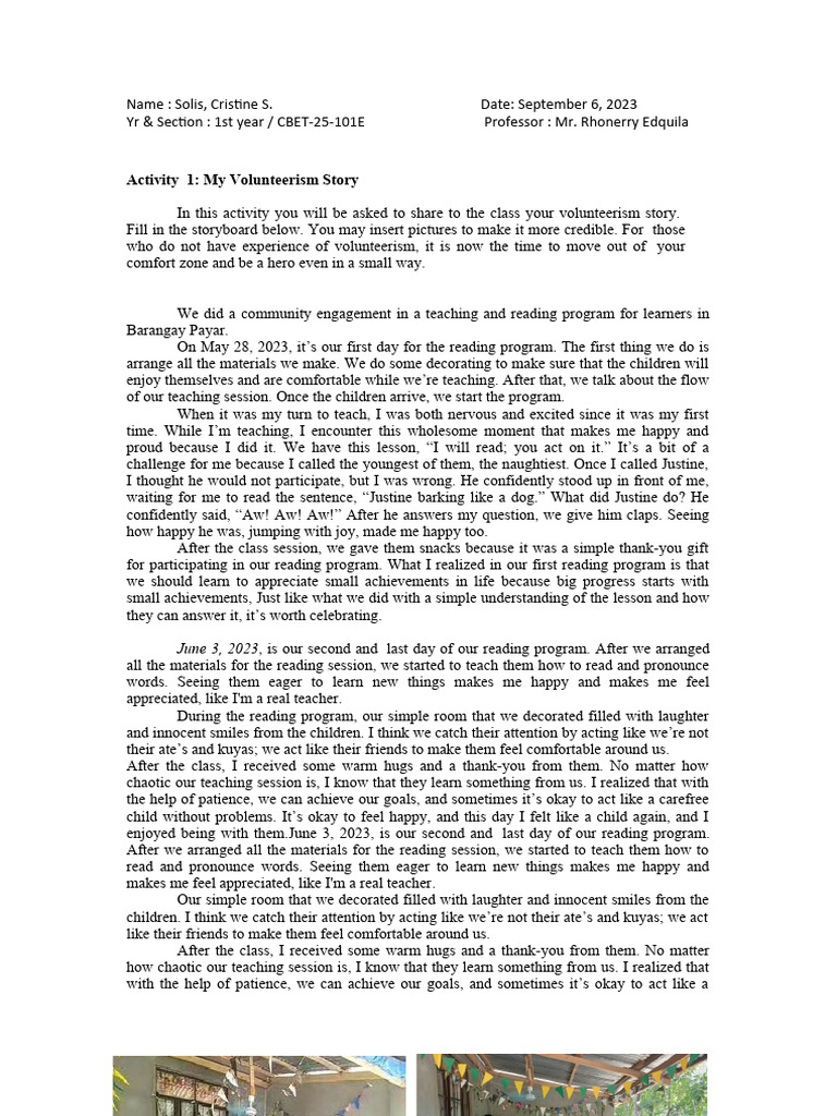 Volunteerism Activities | PDF | Learning | Psychological Concepts