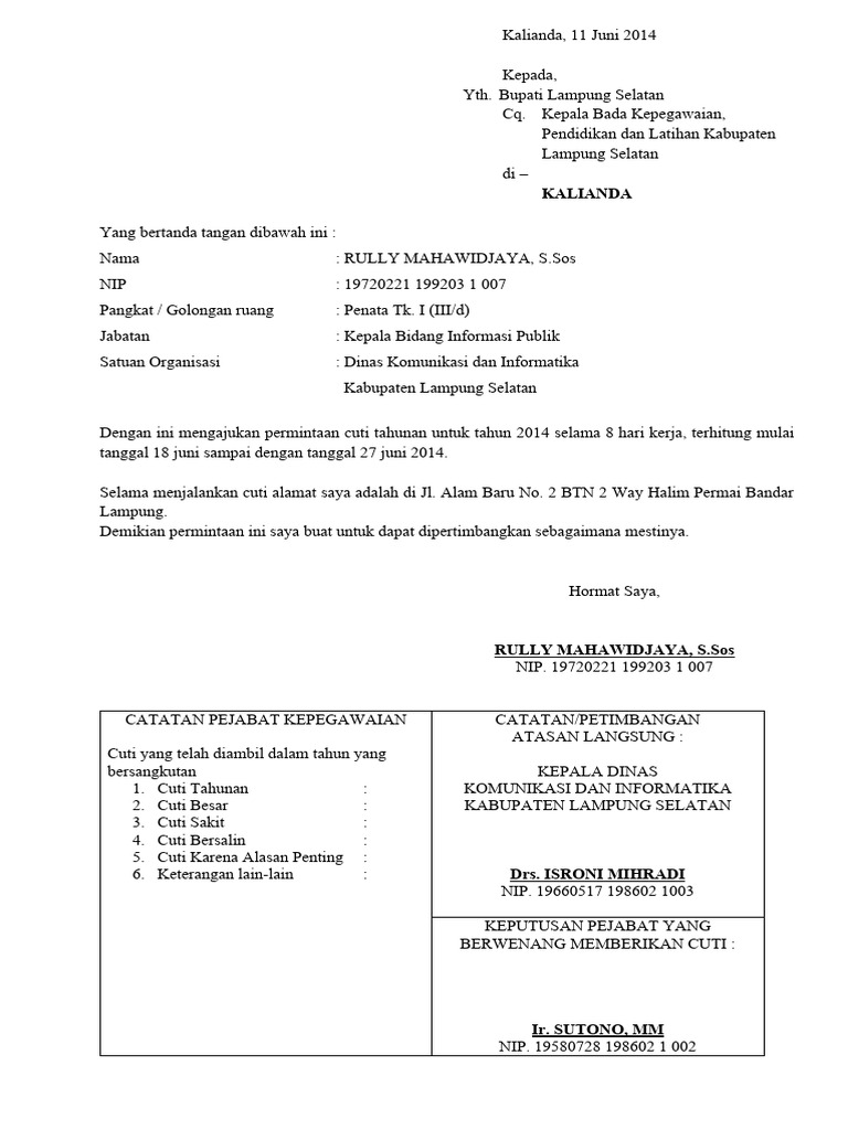 Contoh Surat Cuti Tahunan | PDF