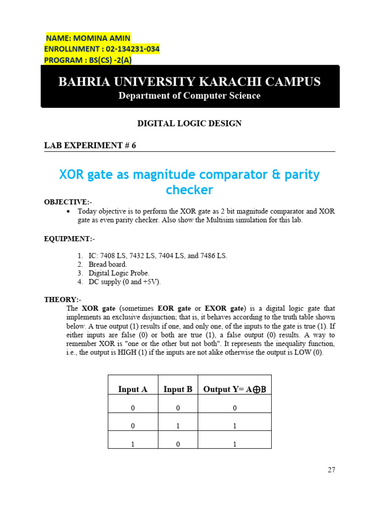 Lab 6 Dld Pdf Logic Gate Computer Science
