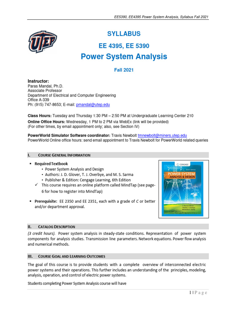EE43955390 PowerSysAnalysis Syllabus Fall2021 v3-2 | PDF | Academic Dishonesty | Quiz