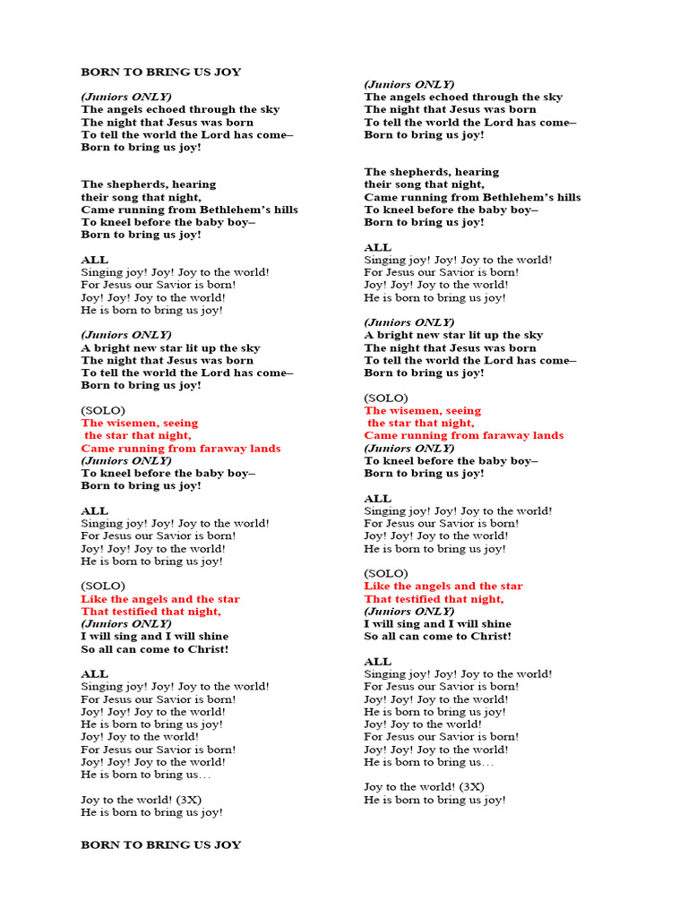 Born To Bring Us Joy - Lyrics | PDF | Nativity Of Jesus | Jesus