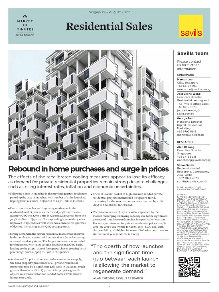 Singapore Residential Sales Briefing q2 2022 | PDF | Inflation | Singapore