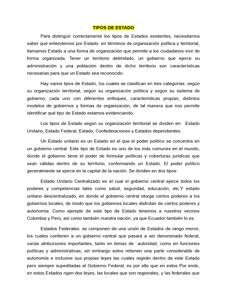 Tipos de Estados - Derecho Administrativo 2 | PDF | Monarquía | Estado (política)