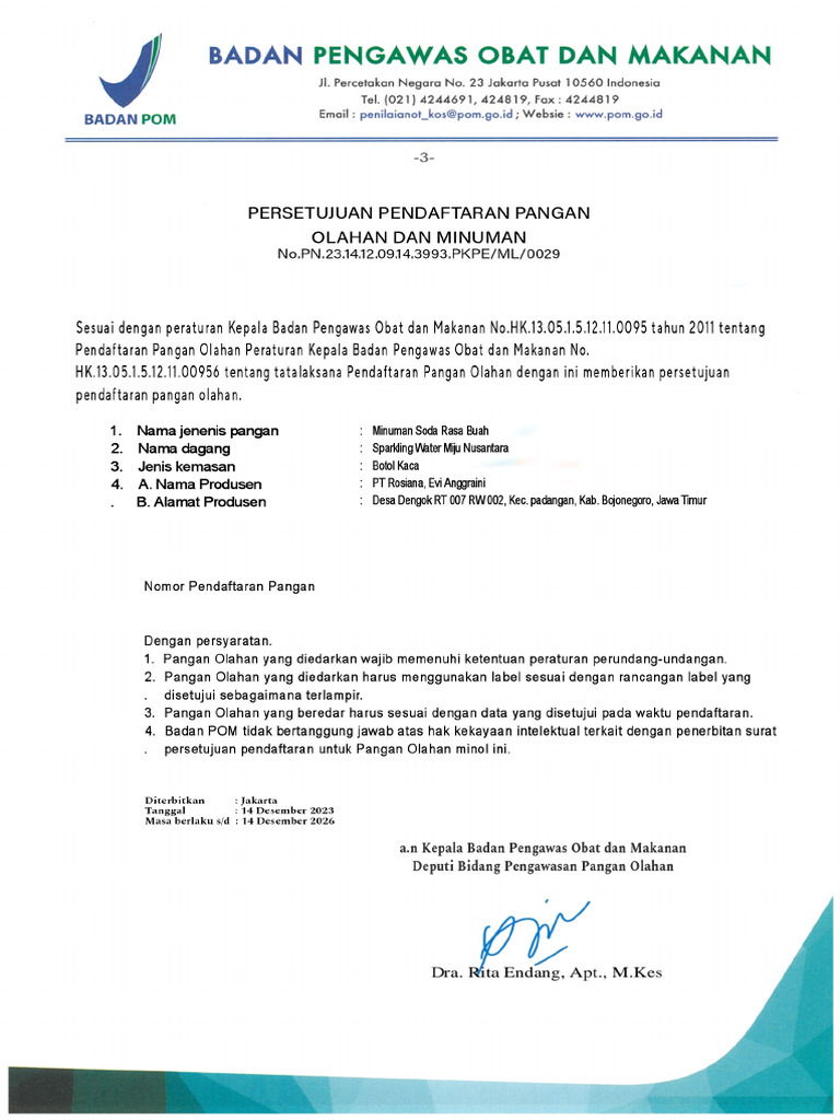 Surat Persetujuan BPOM | PDF
