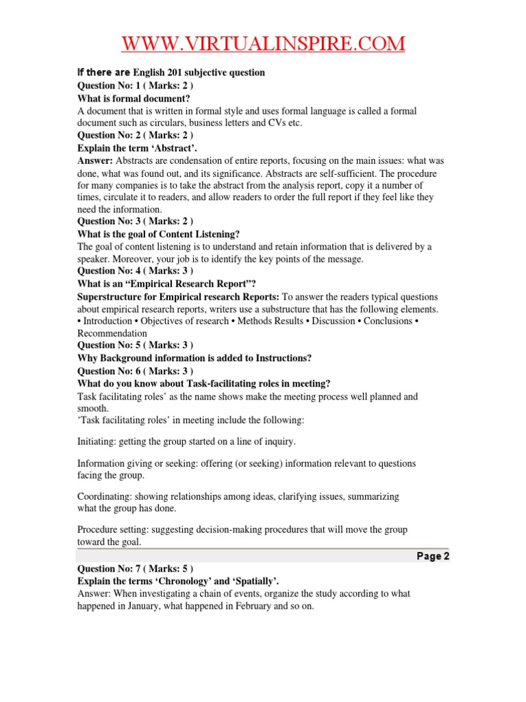 Eng201 Solved Subjective | PDF | Abstract (Summary) | Narration