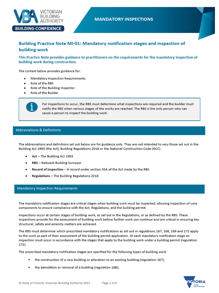 Mandatory Building Inspection Stages | PDF | Building Code | Building