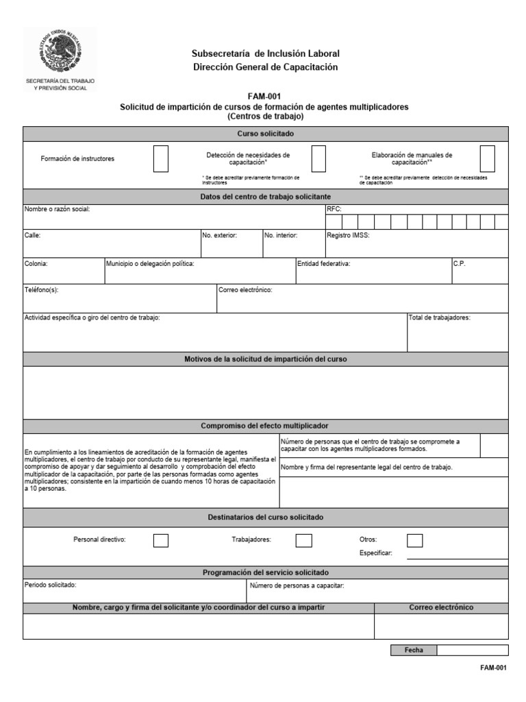 Solicitud FAM-001 para Cursos de Capacitación | PDF