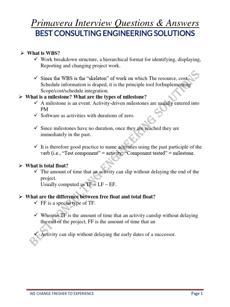 Interview Questions For P6 | PDF | Business