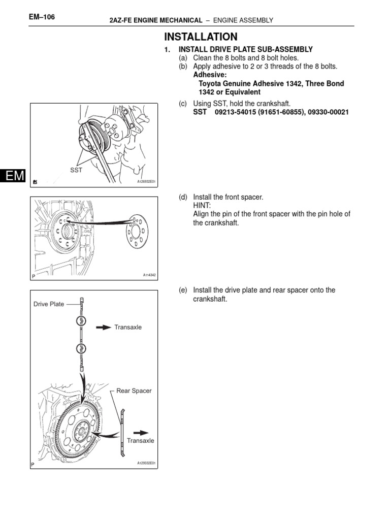 Installation: 2Az-Fe Engine Mechanical - Engine Assembly | PDF | Four ...