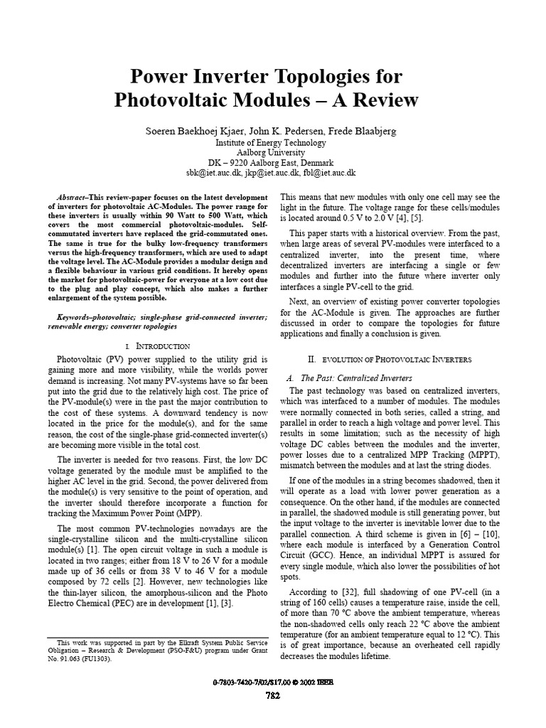 Power Inverter Topologies For Photovolta | PDF | Power Inverter | Rectifier