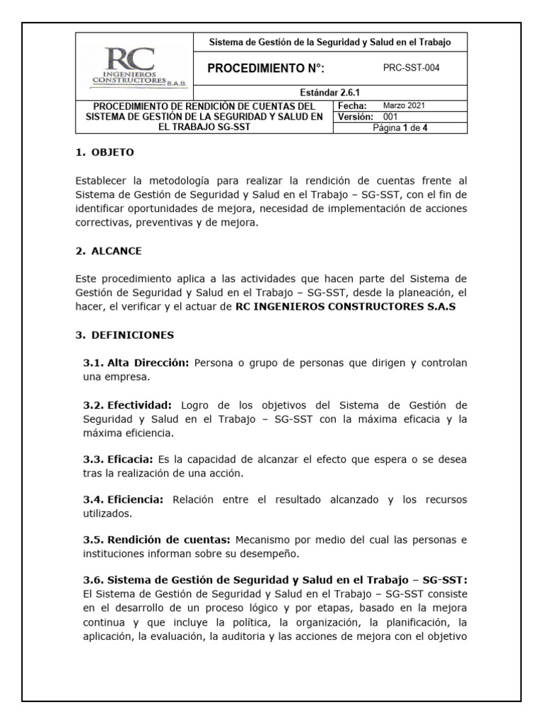 PRC-SST-004 Procedimiento de Rendición de Cuentas Del SG-SST | PDF ... PRC-SST-004 Procedimiento de Rendición de Cuentas Del SG-SST | PDF ...