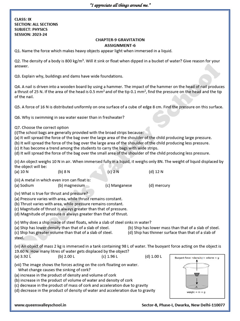 IX - Science - Physics - Ch-9 Gravitation - Assignment-6 | PDF ...