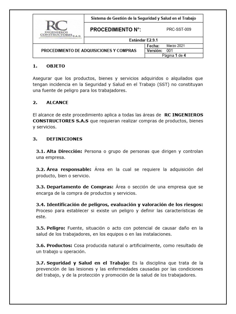 PRC-SST-009 Procedimiento de Adquisiciones y Compras | PDF | Business