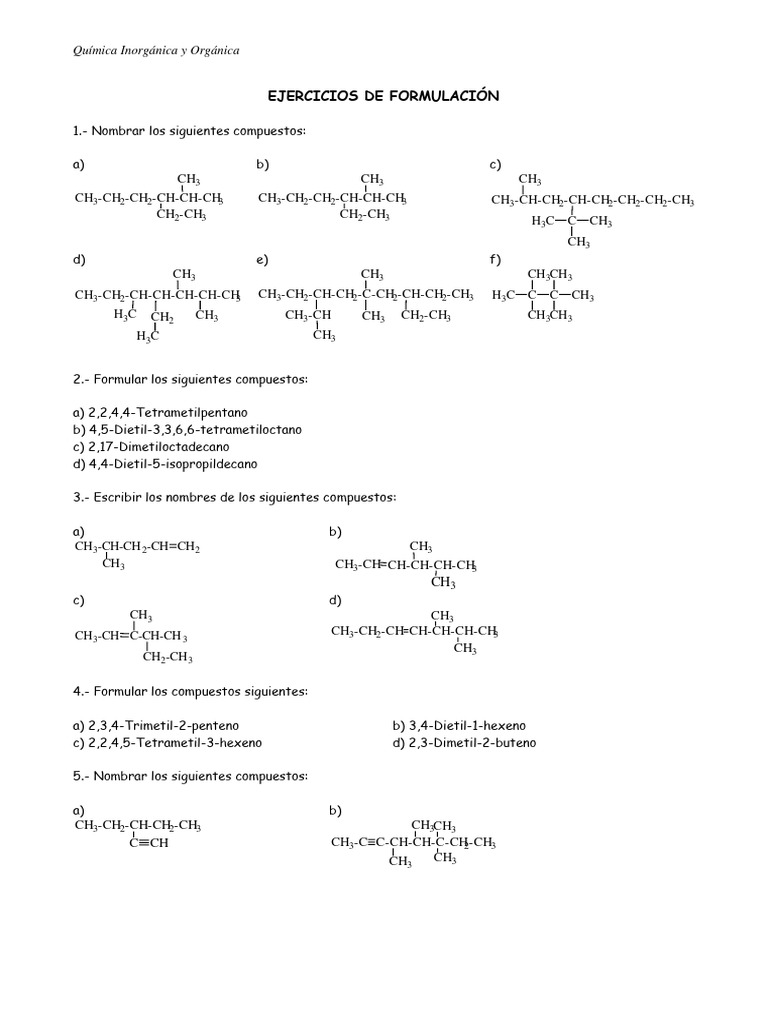 Ejercicios de Química Orgánica e Inorgánica | PDF | Grupo funcional ...