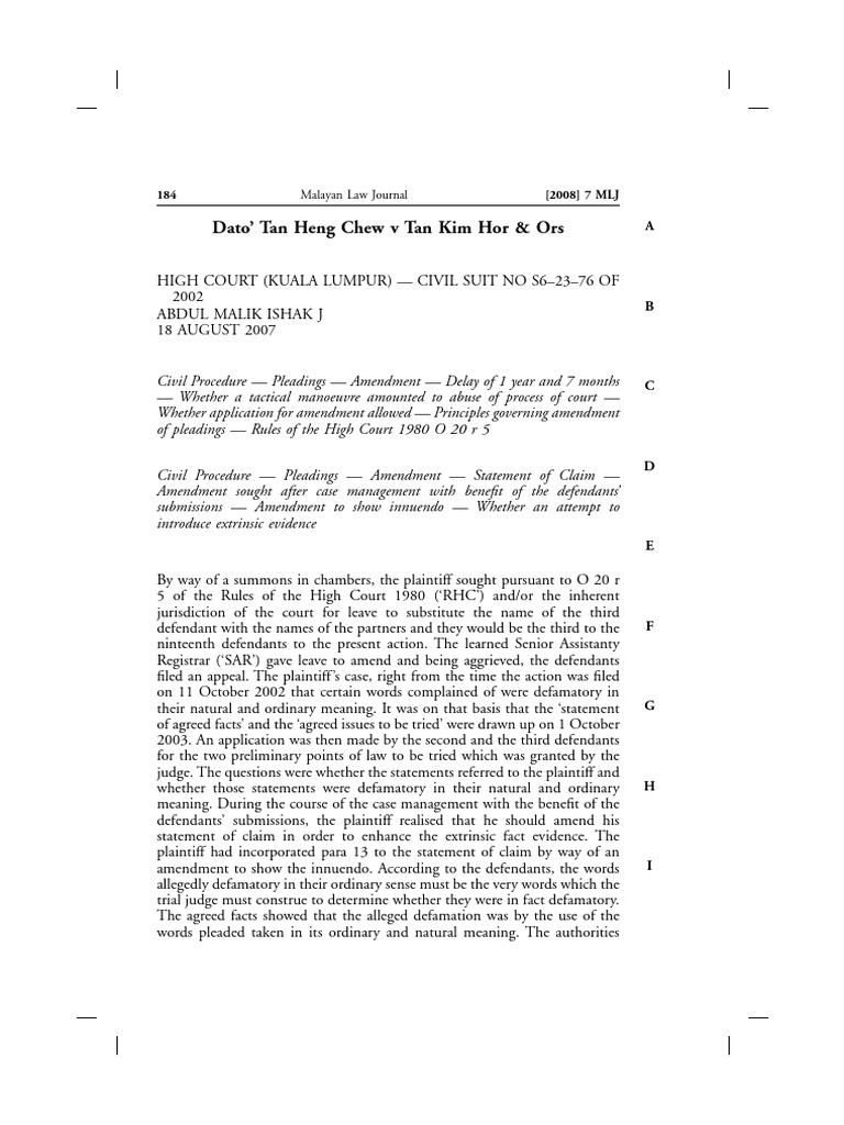 Dato' Tan Heng Chew V Tan Kim Hor & Ors | PDF | Lawsuit | Pleading