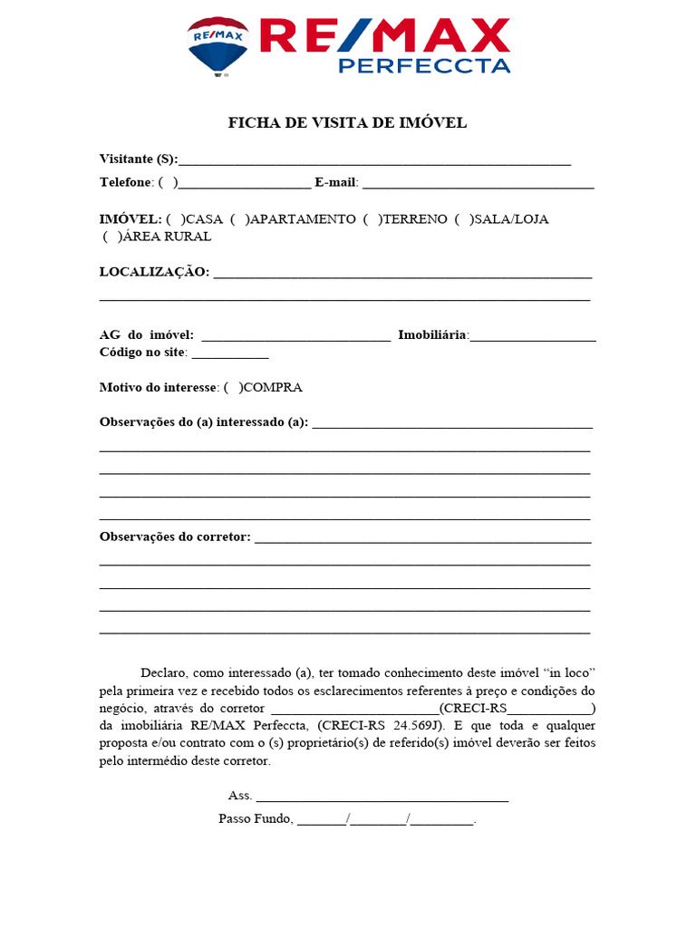 Ficha de Visita de Imóvel | PDF