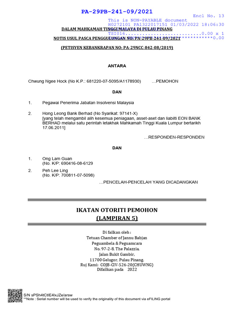 Encl.13 Ikatan Otoriti Pemohon | PDF | Bankruptcy | Judgment (Law)