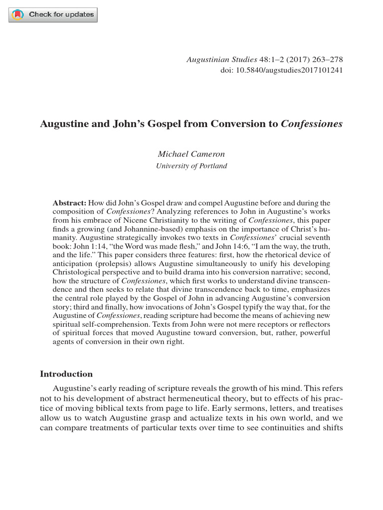 Augustine and John's Gospel From Conversion To Confessiones | PDF | Gospel Of John | Augustine ...