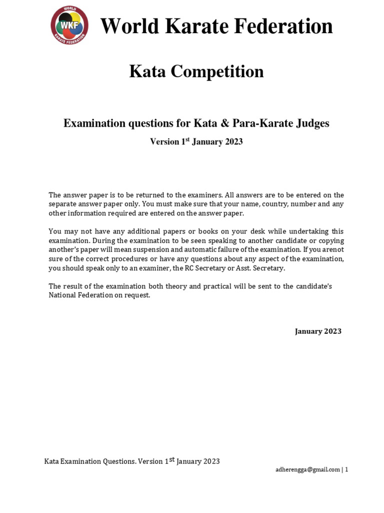 Kata Examination Guidelines 2023 | PDF | Karate | Kata