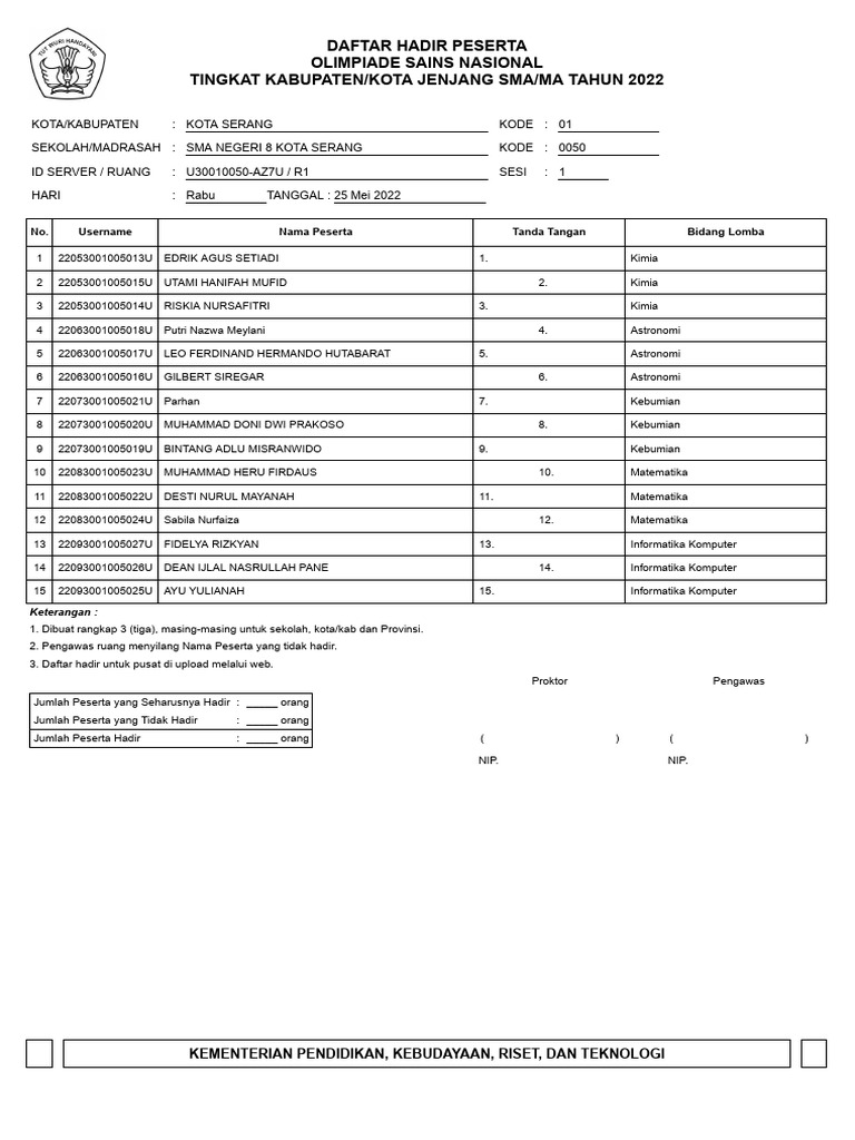 Daftar Hadir h2 | PDF