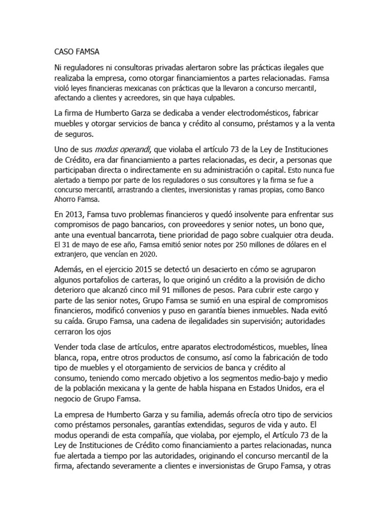 Quiebra de Famsa: Causas y Consecuencias | PDF | Bancos | Bancarrota