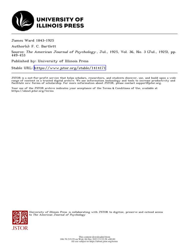 Bartlett JamesWard18431925 1925 | PDF | Psychology | Mind