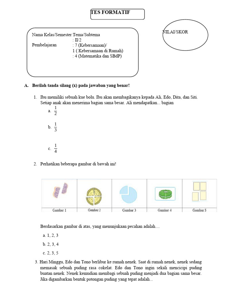 Soal Evaluasi Pembelajaran 3 Kelas 2 SD - Ulfah Azizah | PDF