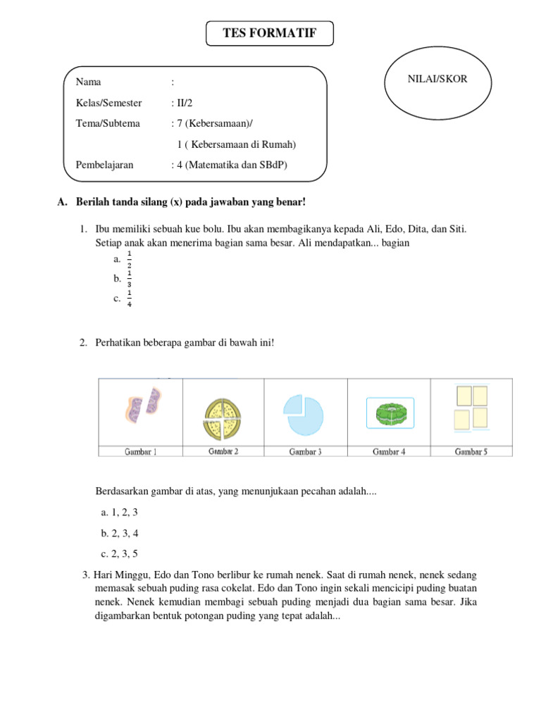 Soal Evaluasi Pembelajaran 3 Kelas 2 SD - Ulfah Azizah | PDF | Seni & Disiplin Bahasa | Griya ...
