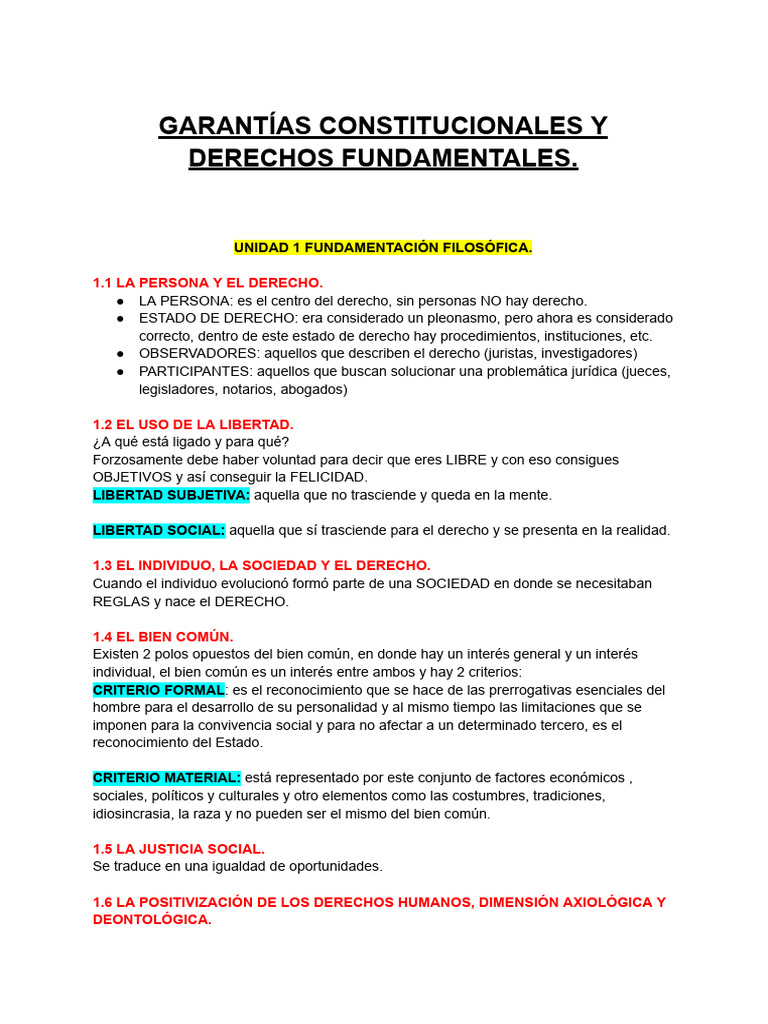 Garantías Constitucionales y Derechos Fundamentales. | PDF | Derecho Constitucional | Derechos ...