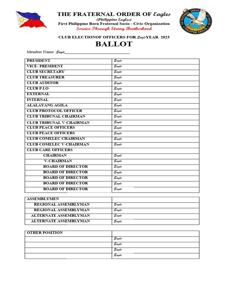 Eagles Club Election Ballot 2023 | PDF