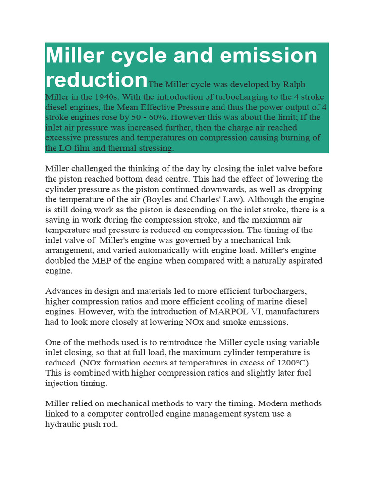 Miller Cycle | PDF | Internal Combustion Engine | Piston