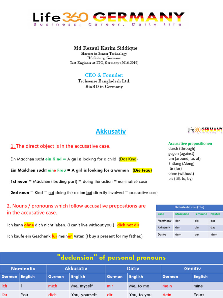 German Case Akkusativ | PDF | Grammatical Gender | Language Mechanics