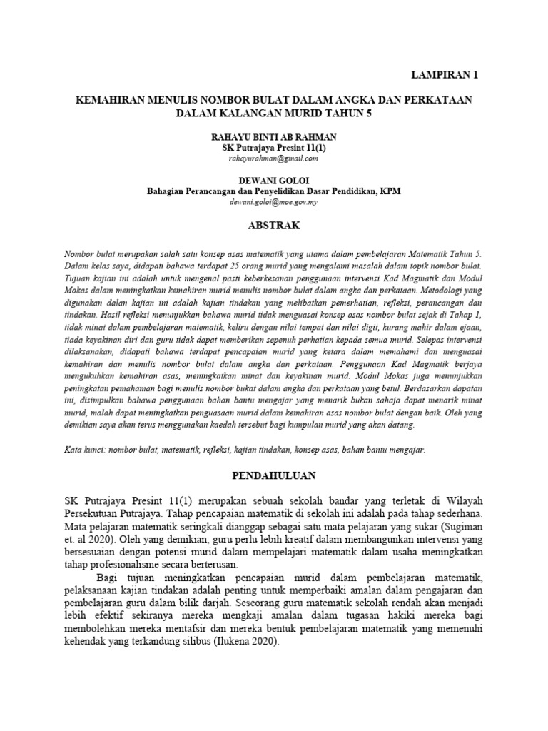 Bahan 2a Contoh Penulisan Laporan Kajian Tindakan | PDF | Karier & Perkembangan