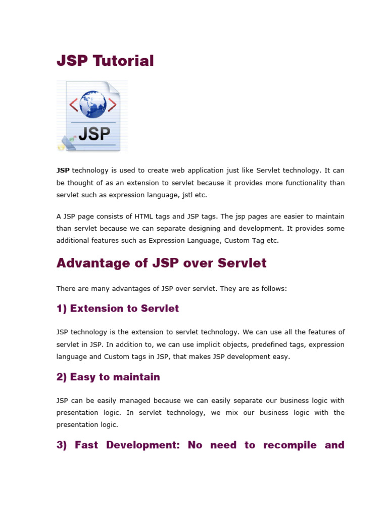 Jsp Tutorial Pdf Class Computer Programming Html Element 1389