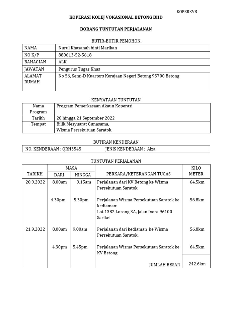 Borang Tuntutan KVB BHD | PDF