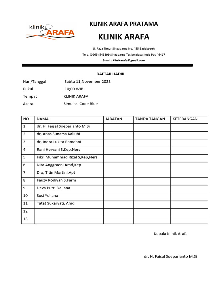 Simulasi Code Blue di Klinik Arafa | PDF | Sains & Matematika