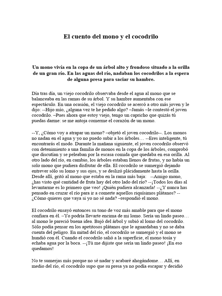 Cuento Del Mono y Cocodrilo | PDF