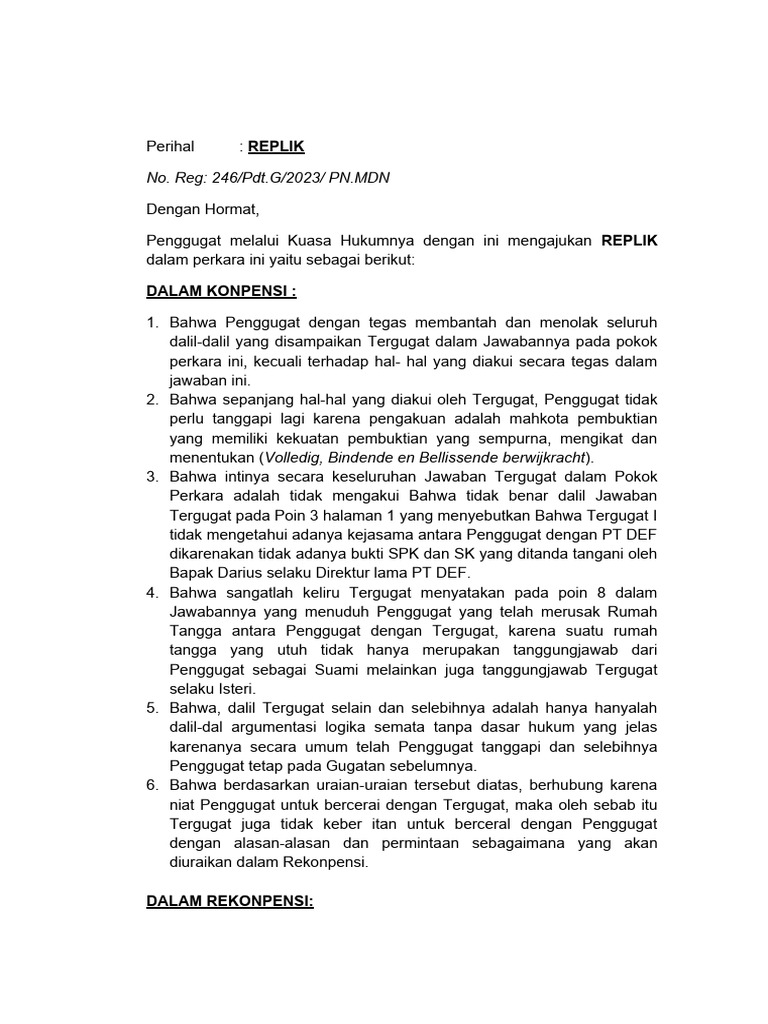 Contoh Replik | PDF