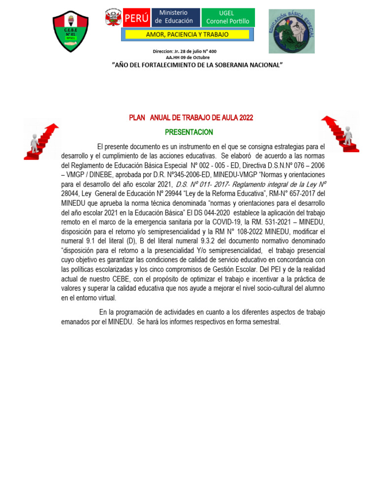 Plan Anual de Trab. de Aula 2022 | PDF | Educación primaria
