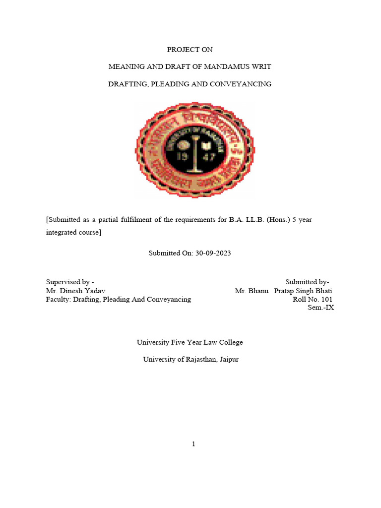 DPC PROJECT Bhanu | PDF | Mandamus | Writ