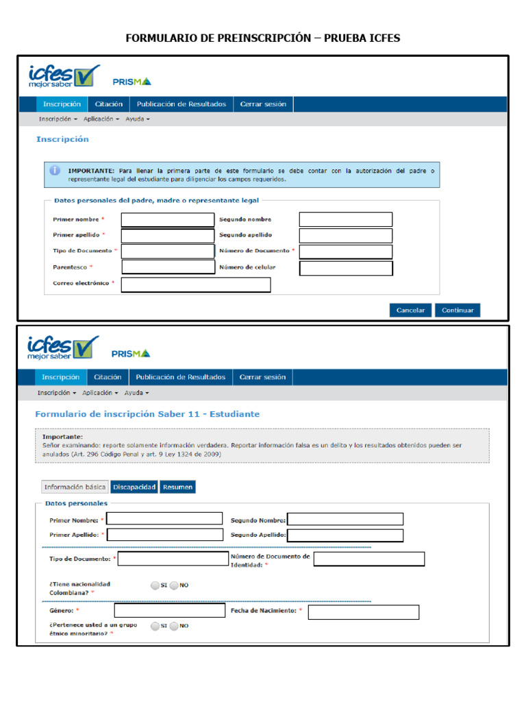 Formulario PreInscripción Icfes | PDF