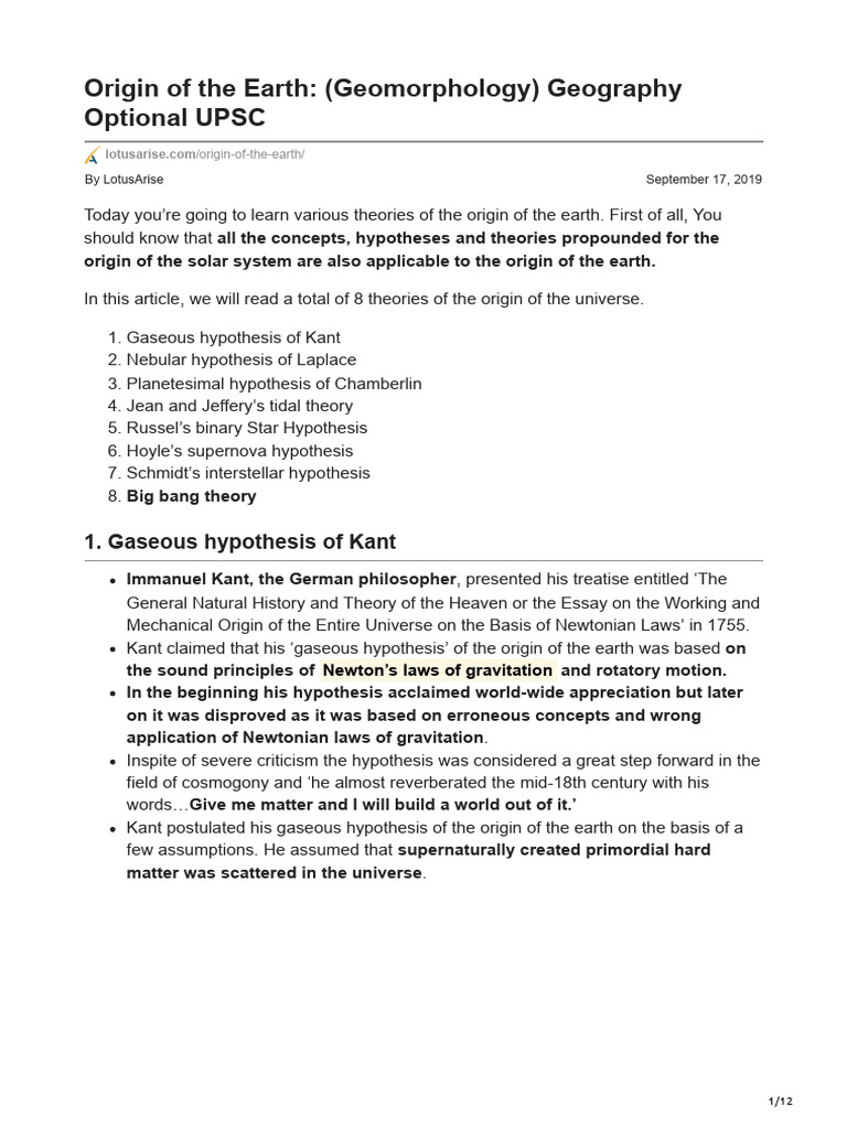 Origin of The Earth Geomorphology Geography Optional UPSC | PDF | Stars ...