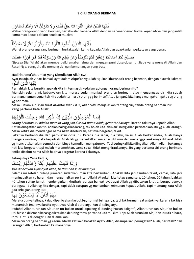 5 Ciri Orang Beriman dalam Islam | PDF