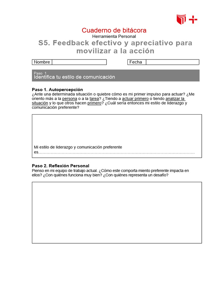 Cuaderno de Bitácora - S5 Feedback Efectivo y Apreciativo para Movilizar A La Acción | PDF ...