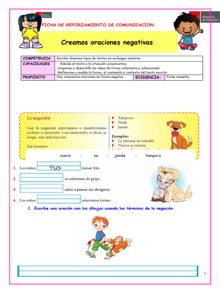 Ref Com Creamos Oraciones Negativas | PDF | Estudios de idiomas ...