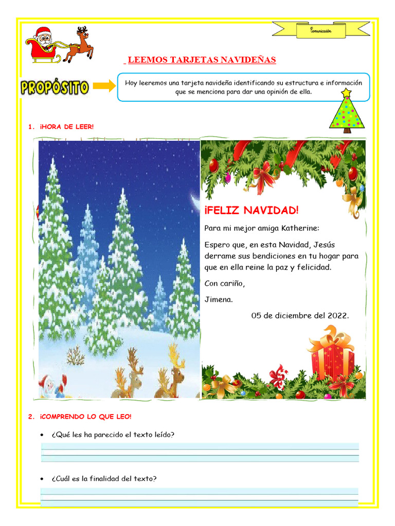 e12 s3 Ficha d1 Com Leemos Tarjetas Navideñas | PDF | Navidad