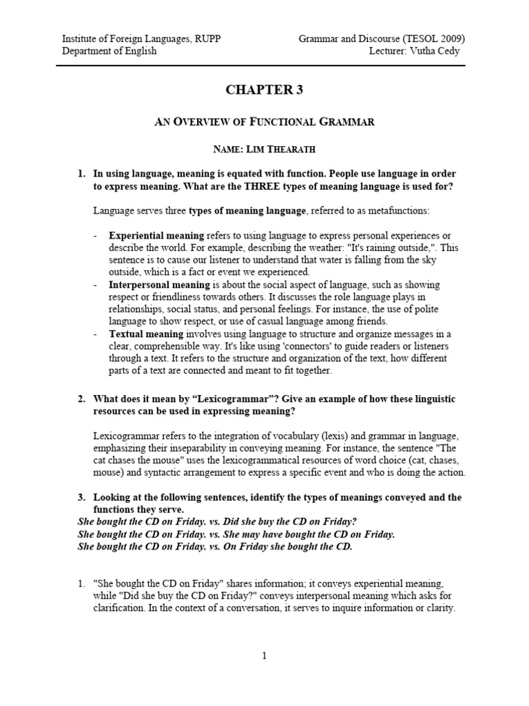 Chapter 3 Exercise - Lim Thearath | PDF | Human Communication | Grammar