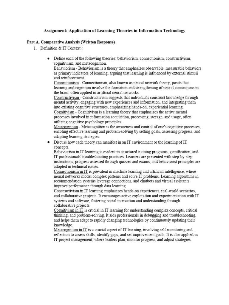 Assignment - Application of Learning Theories in Information Technology | PDF | Constructivism ...